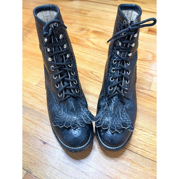 Justin Boots | Shoes | Vintage Justin 522 Black Embossed Bullhide ...